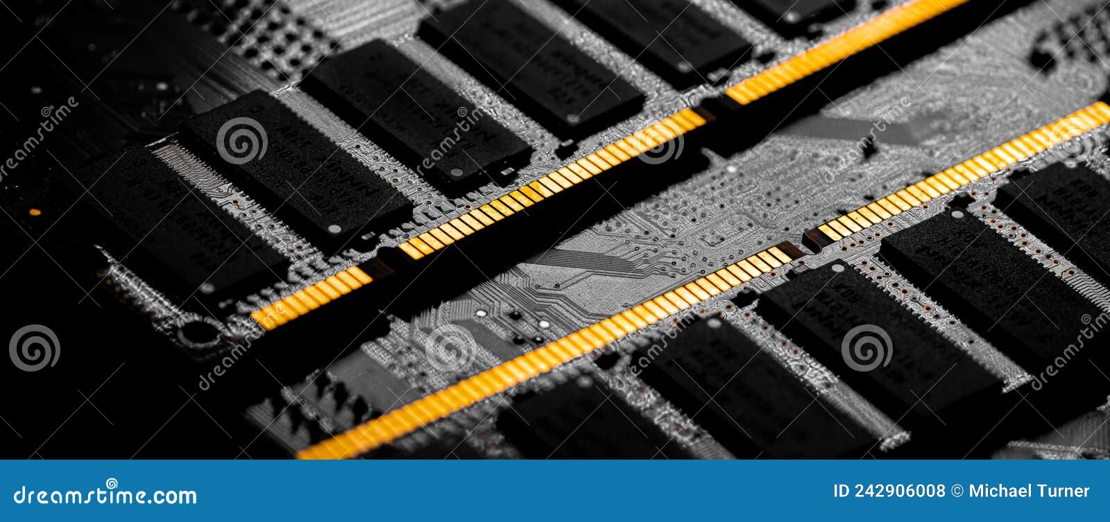 Macro Close Up of Computer RAM Chip and Motherboard Stock Photo - Image ...