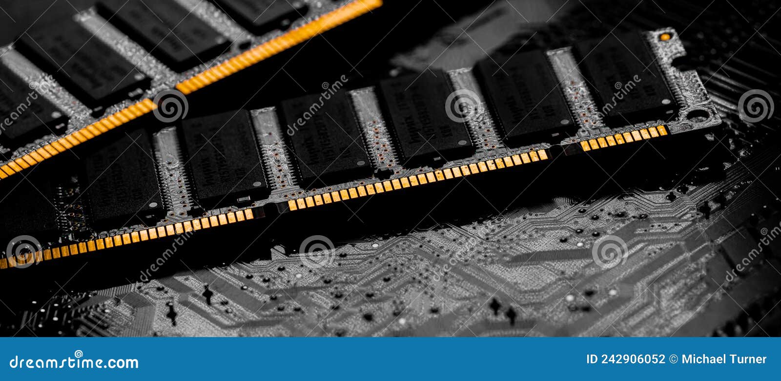 Macro Close Up of Computer RAM Chip and Motherboard Stock Photo - Image ...