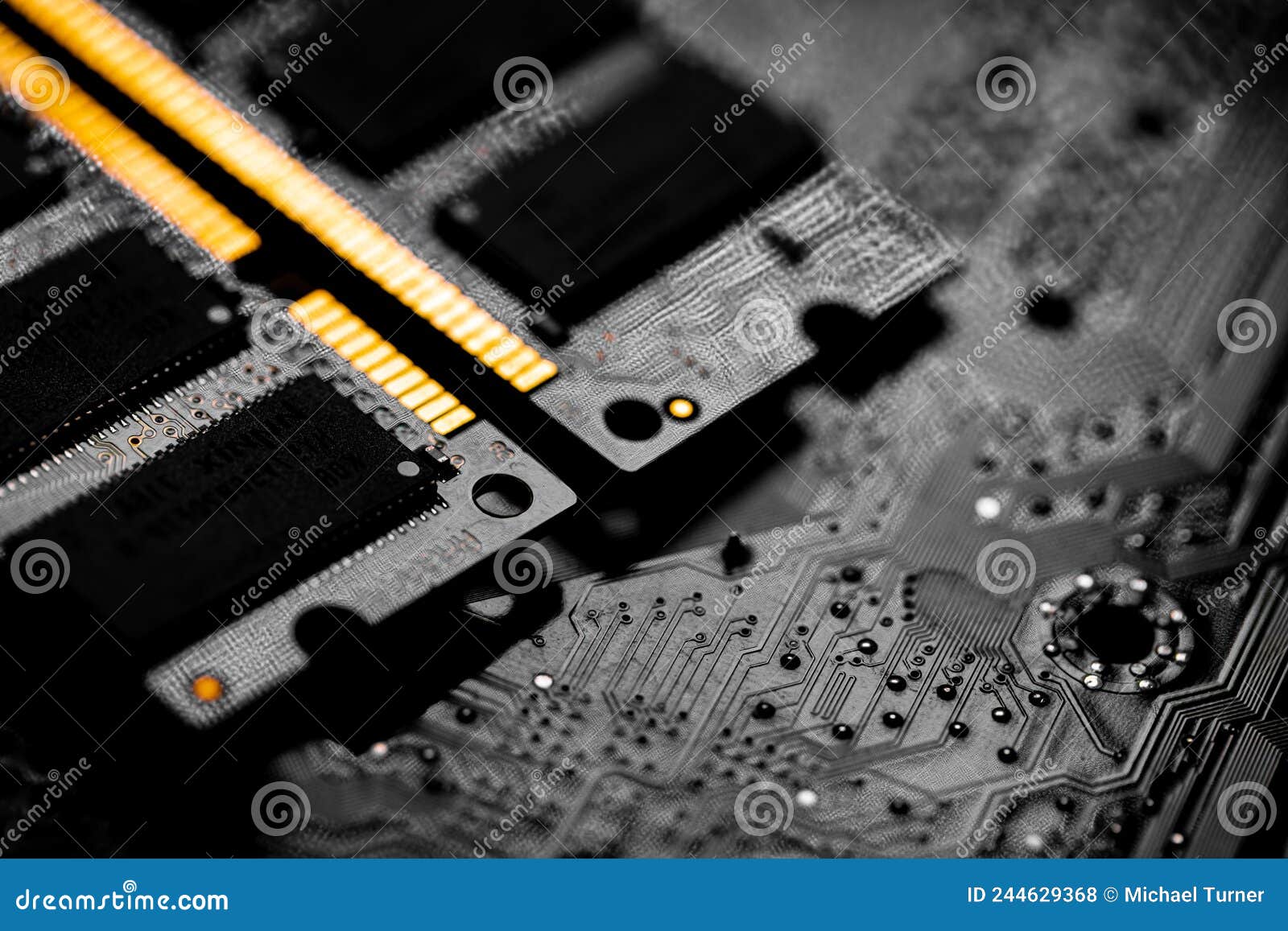 Macro Close Up of Computer RAM Chip and Motherboard Stock Photo - Image ...