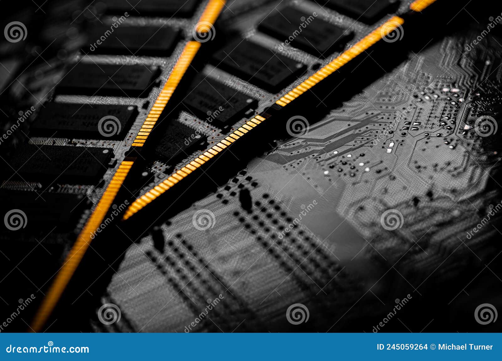 Macro Close Up of Computer RAM Chip and Motherboard Stock Photo - Image ...