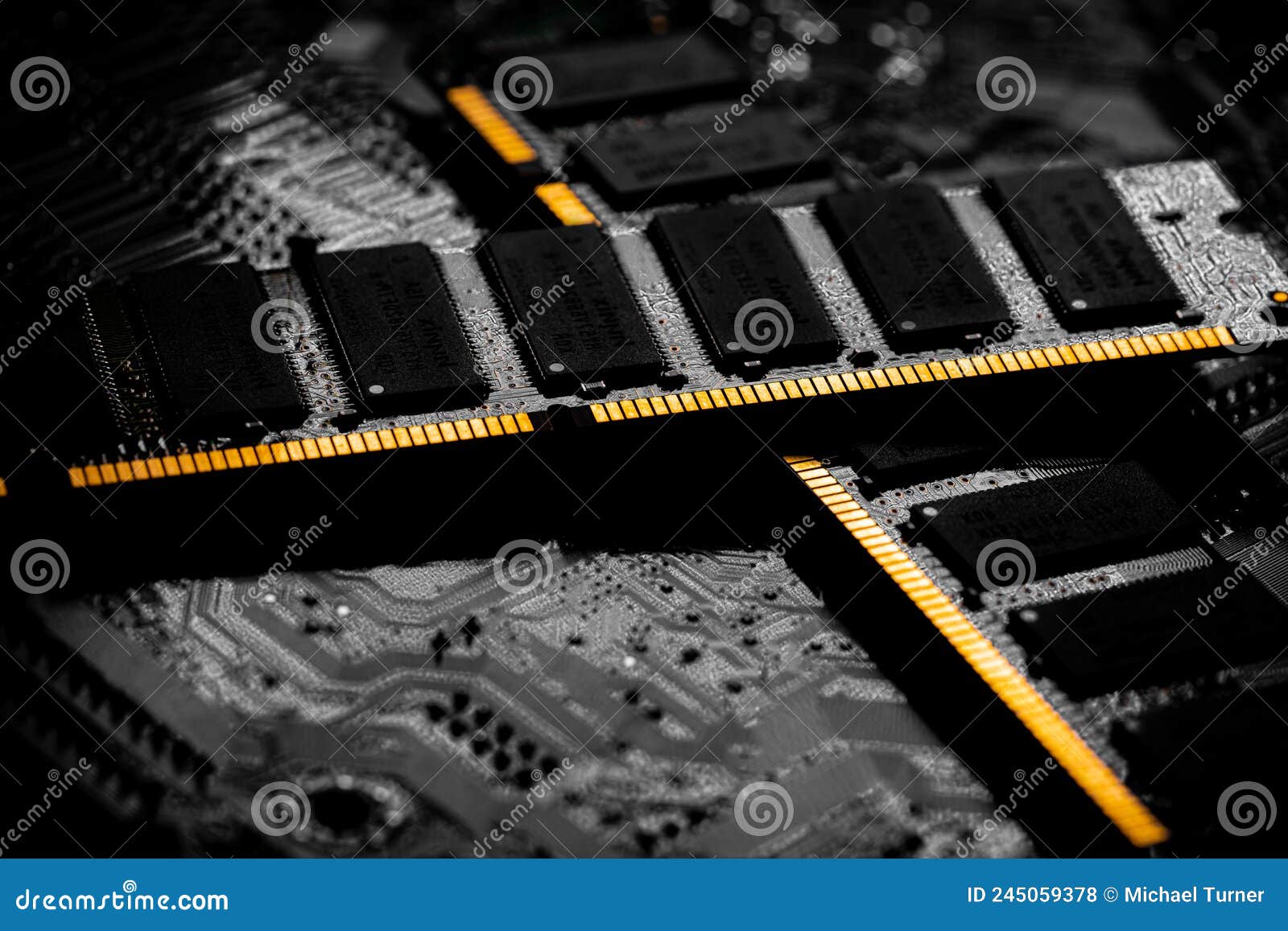 Macro Close Up of Computer RAM Chip and Motherboard Stock Photo - Image ...