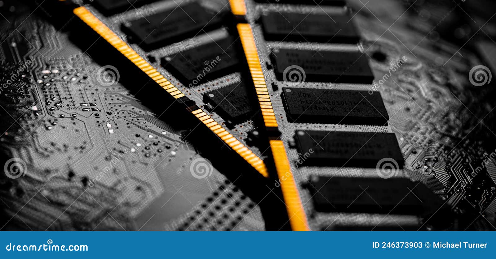 Macro Close Up of Computer RAM Chip and Motherboard Stock Image - Image ...
