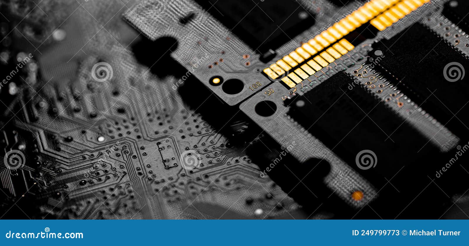 Macro Close Up of Computer RAM Chip and Motherboard Stock Image - Image ...
