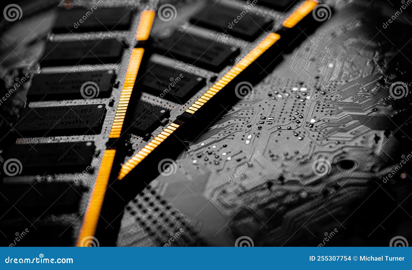 Macro Close Up of Computer RAM Chip and Motherboard Stock Photo - Image ...