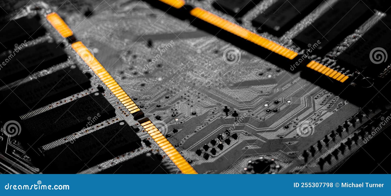 Macro Close Up of Computer RAM Chip and Motherboard Stock Photo - Image ...