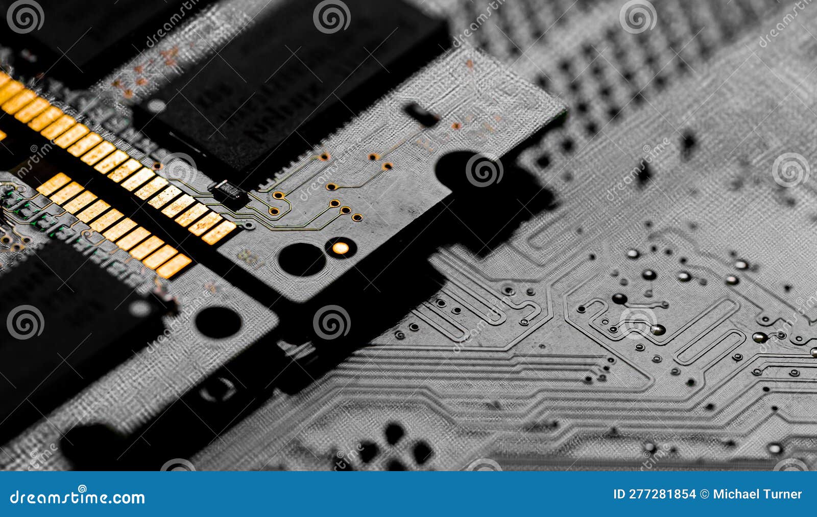 Macro Close Up of Computer RAM Chip and Motherboard Stock Photo - Image ...