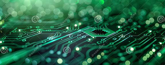 Macro Close Up of Green Electronic Circuit Board with Microchip ...