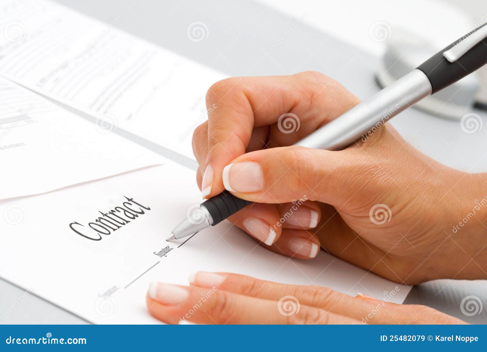 Macro Close Up of Hand Signing Contract. Stock Image - Image of working ...