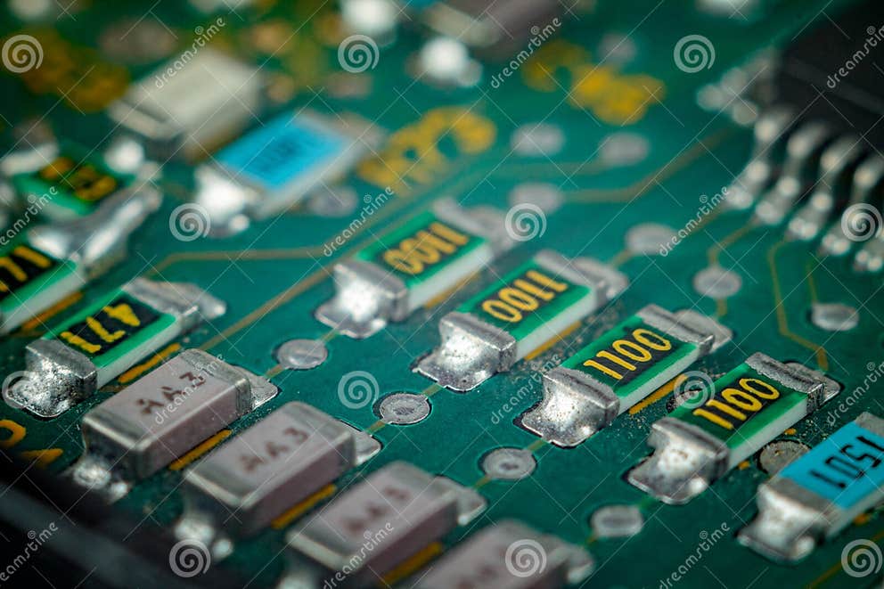 Macro Close-up of a Microcircuit: Detailed Tracks and Components, Shiny ...