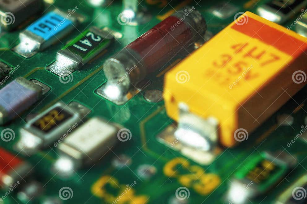 Macro Close-up of a Microcircuit: Detailed Tracks and Components, Shiny ...