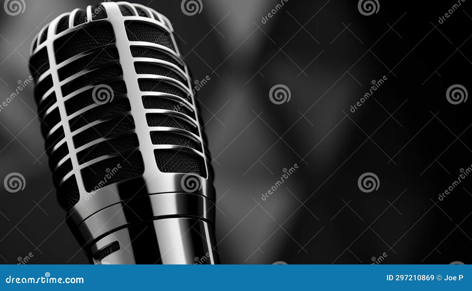 Macro Close-up of a Modern Sleek Microphone Over a Studio Background ...
