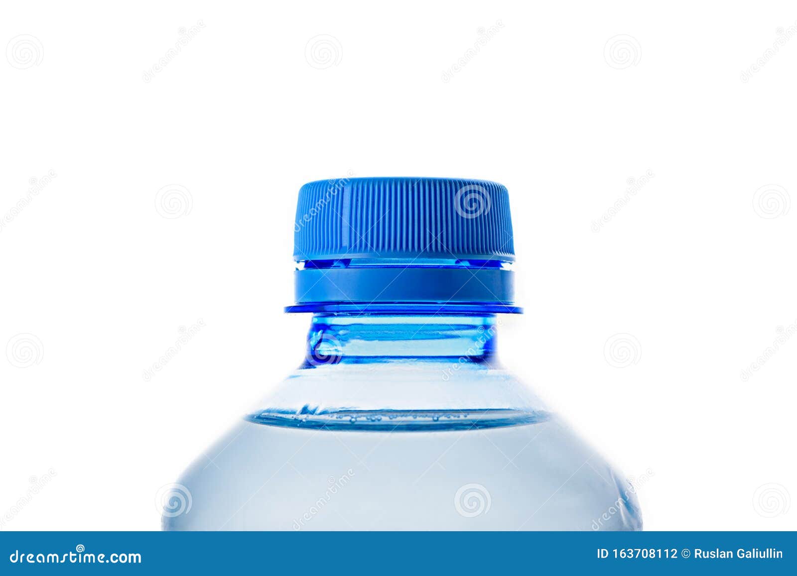 Macro Close-up of the Neck of a Blue Plastic Bottle with Clean Water ...