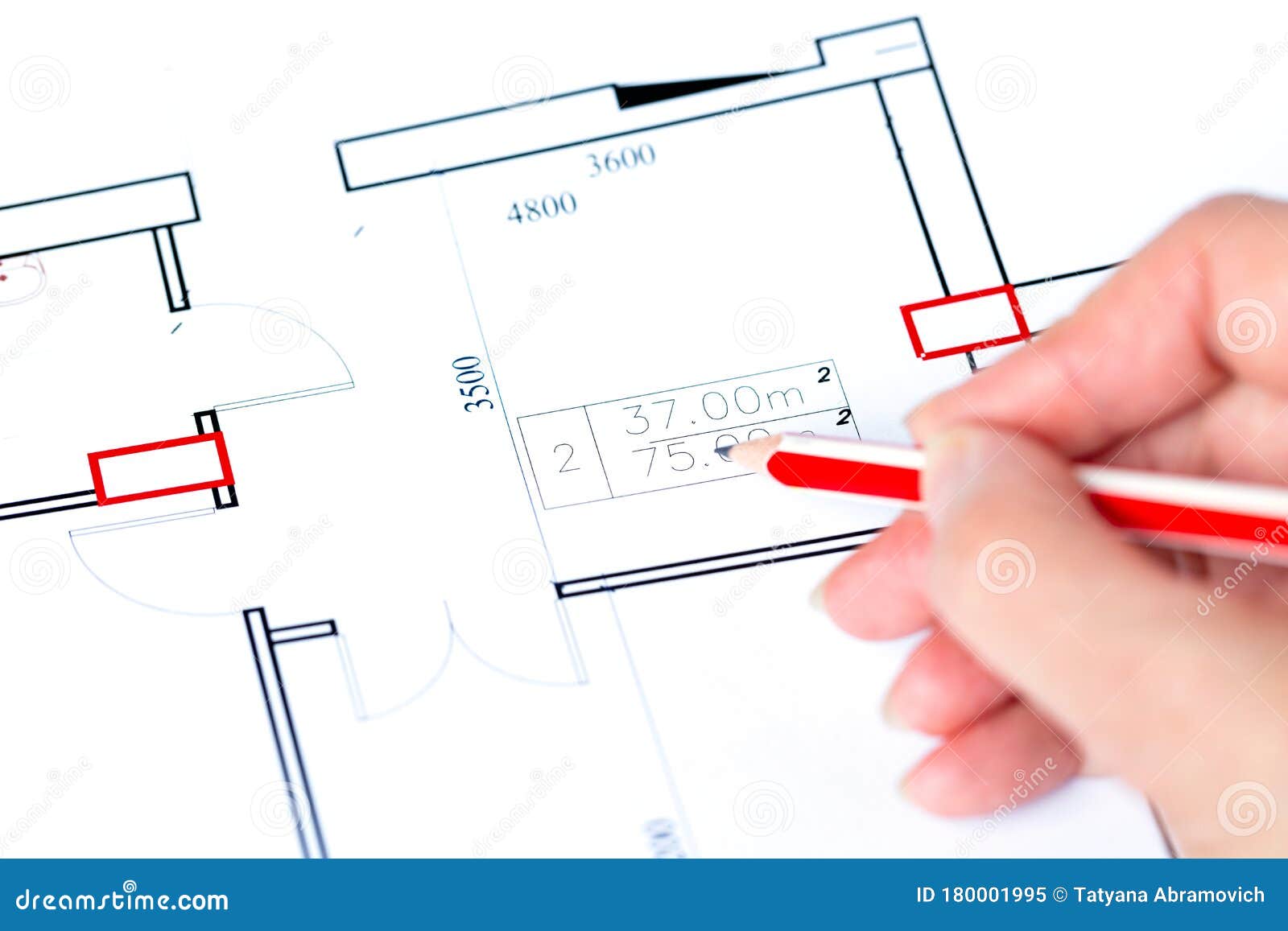 Macro Close Up of Quantity Surveyors Hand Reviewing Technical Drawing ...