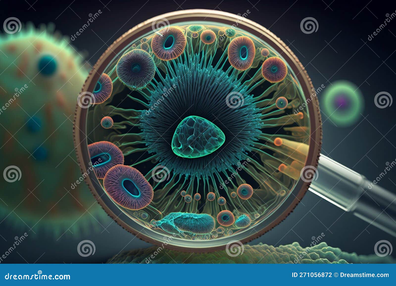 Macro Close-up of Round Bacterium Under Microscope. Medical Concept ...