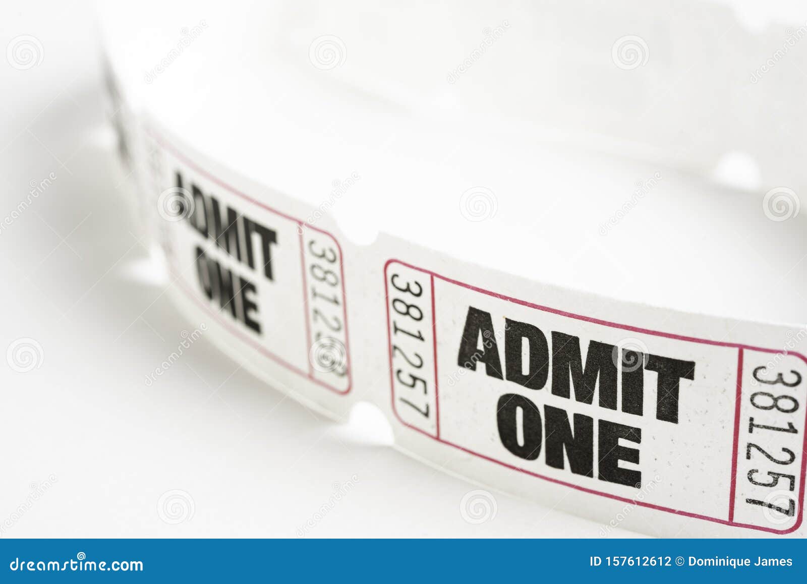 Admit One Paper Ticket stock photo. Image of passage - 157612612