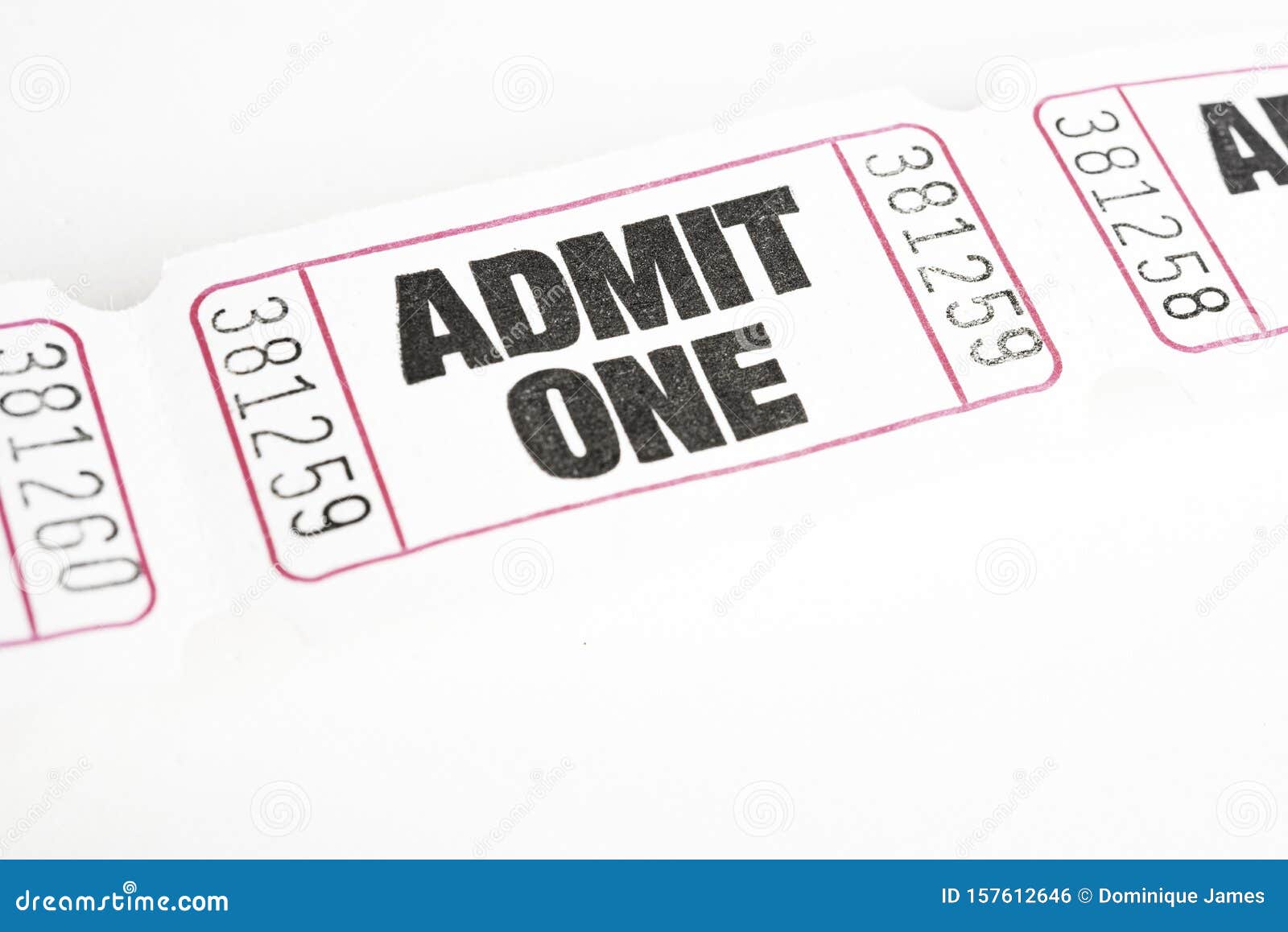 Admit One Paper Ticket stock photo. Image of pass, paper - 157612646