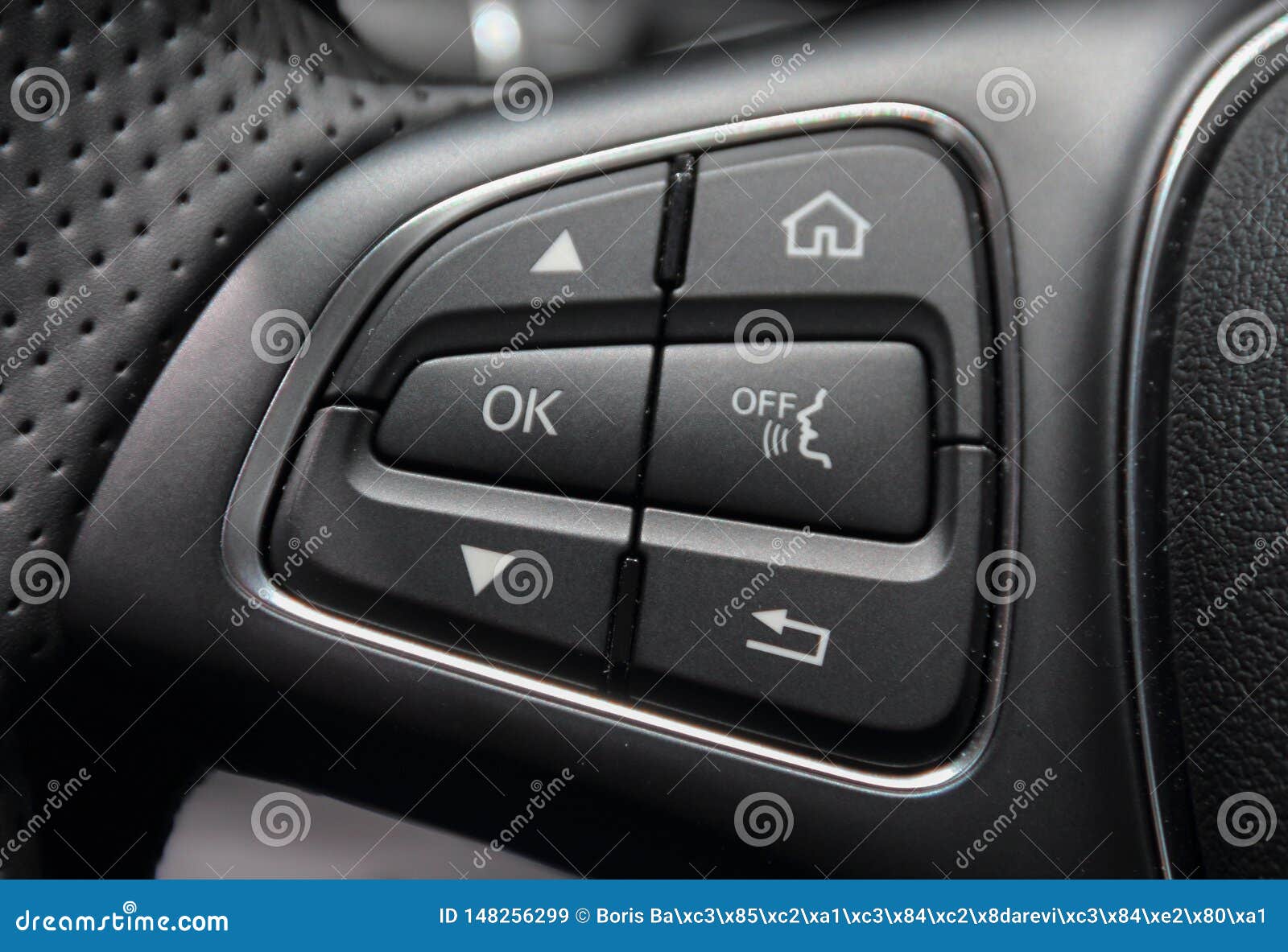 A Macro Close Up View of Command Buttons on the Steering Wheel Stock ...