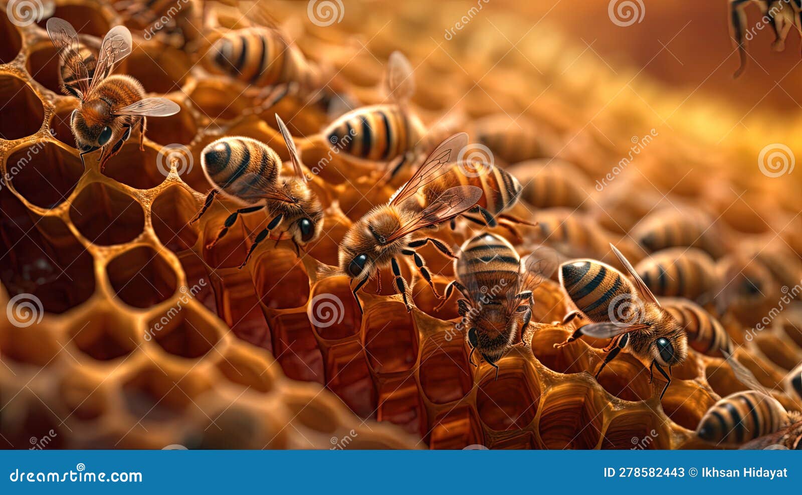Macro Closeup of Bee Hive with Detail of Honeycomb Stock Illustration ...