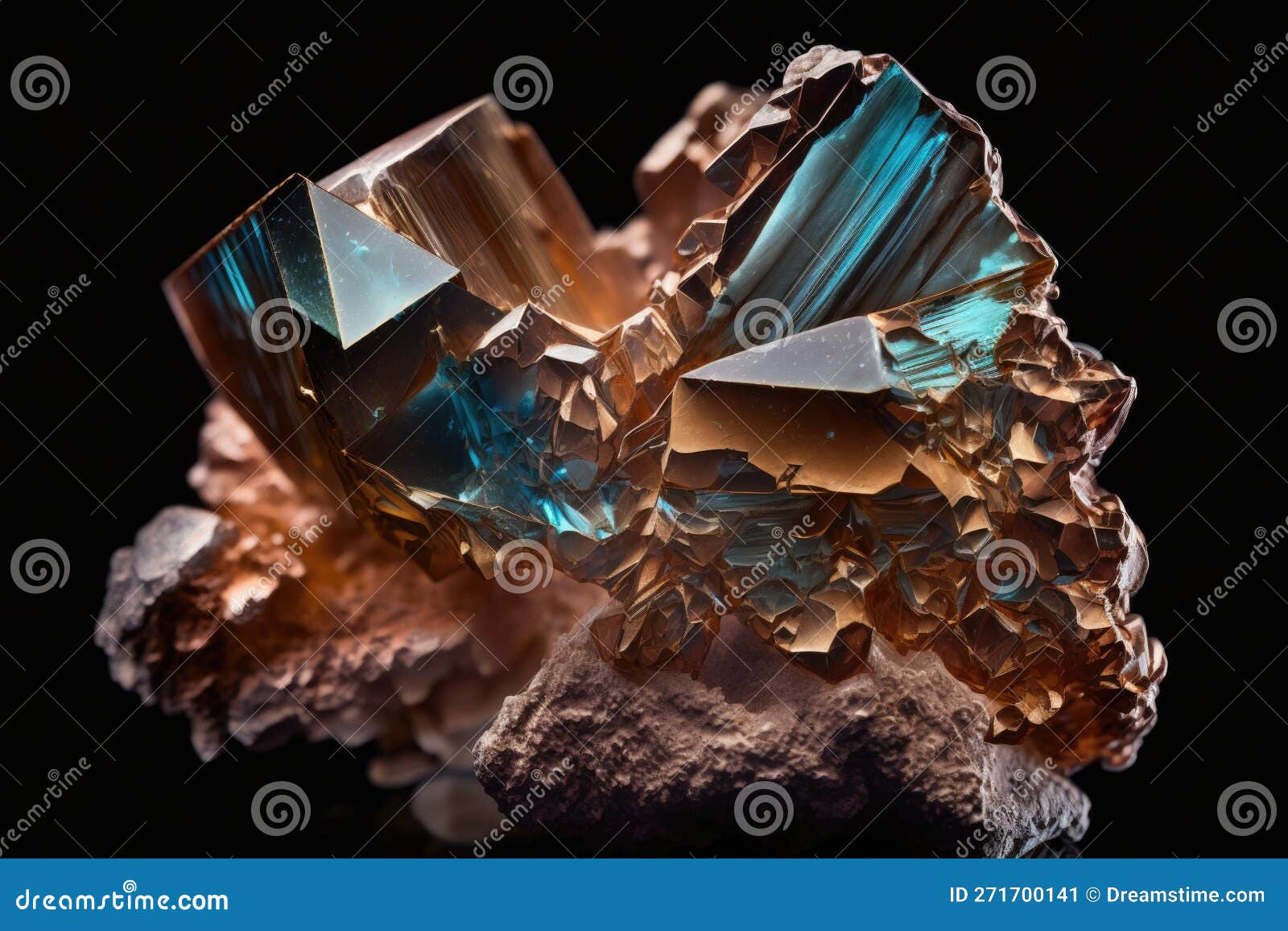 Macro Closeup of a Copper Mineral Crystal Against a Dark Background ...