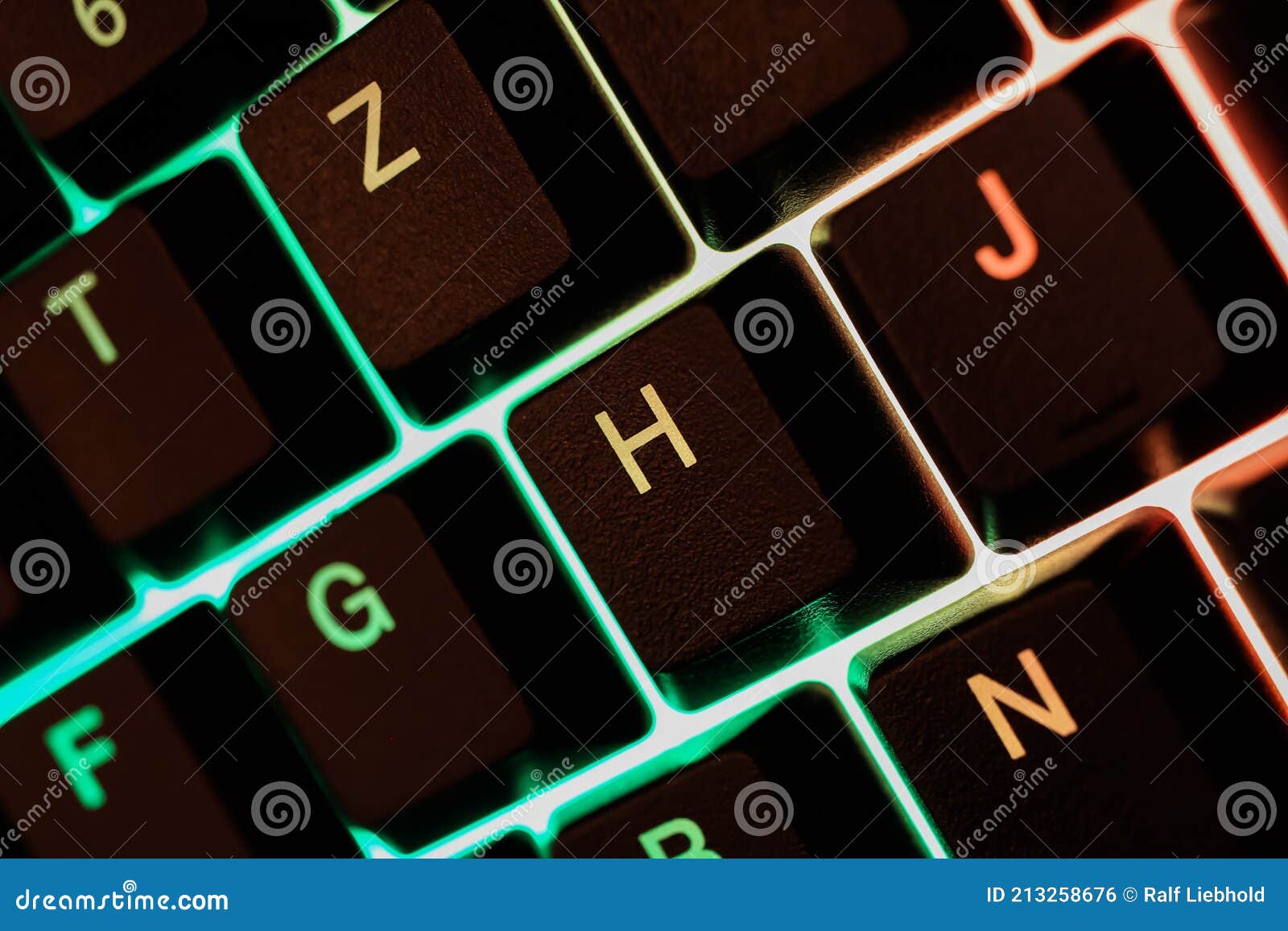 Macro Closeup of Green Yellow Illuminated Keys of Computer Keyboard ...