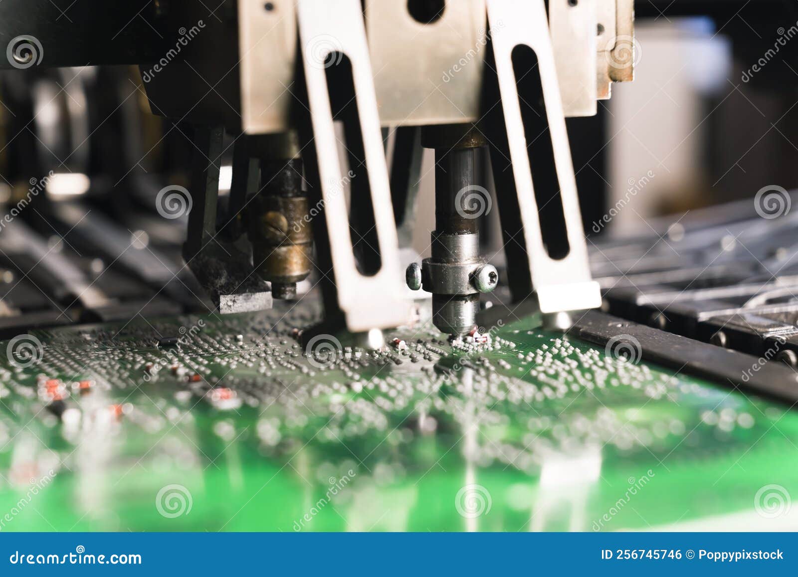 Macro Closeup Shot of an Advanced SMD Machine during Montage Process ...