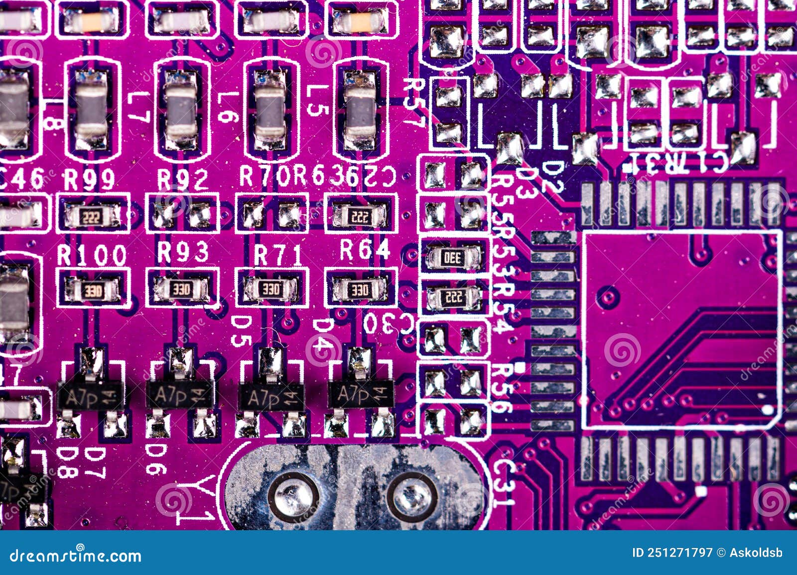 Macro Closeup Shot of Microchip on Red Printed Circuit Board, Computer ...
