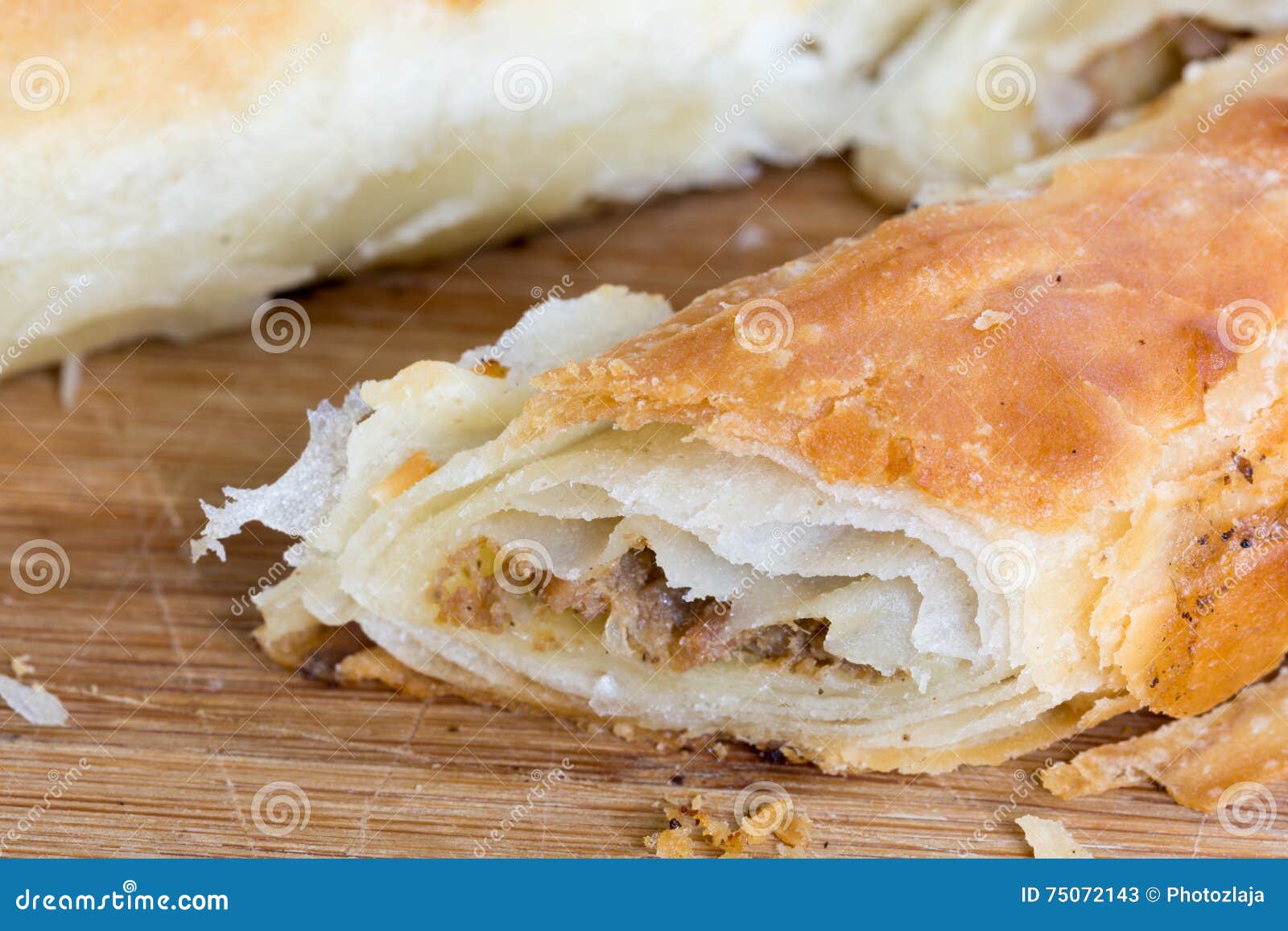 Macro Closeup Slice of Turkish Traditional Burek with Meat Stock Image ...