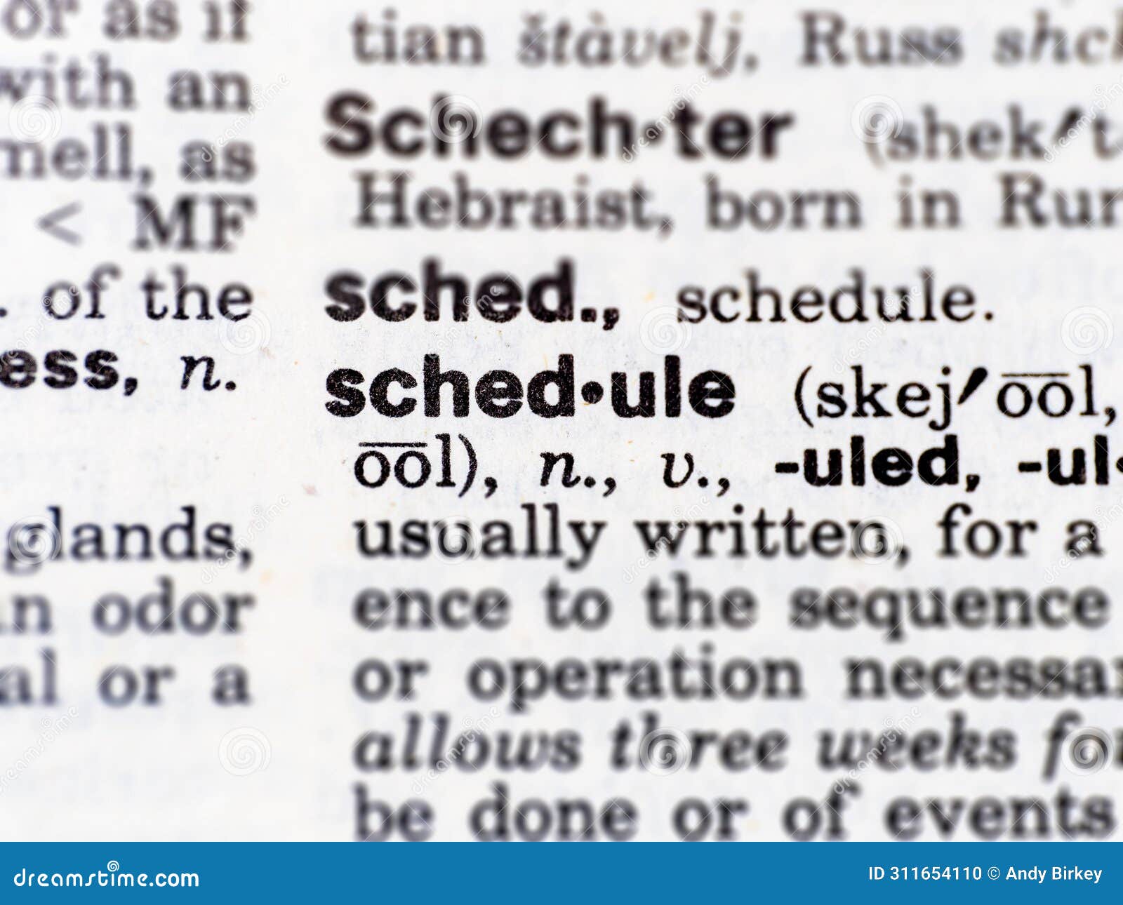 Closeup of the Word Schedule in the Dictionary Stock Photo - Image of ...
