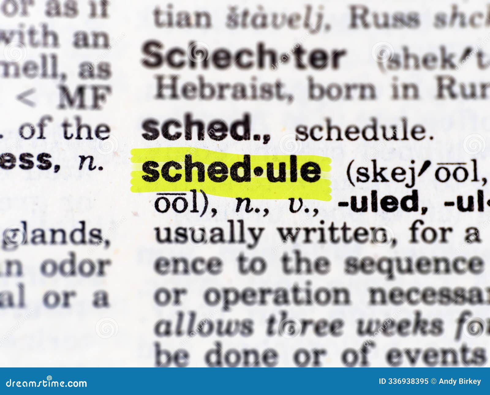 Closeup of the Word Schedule in the Dictionary Stock Image - Image of ...