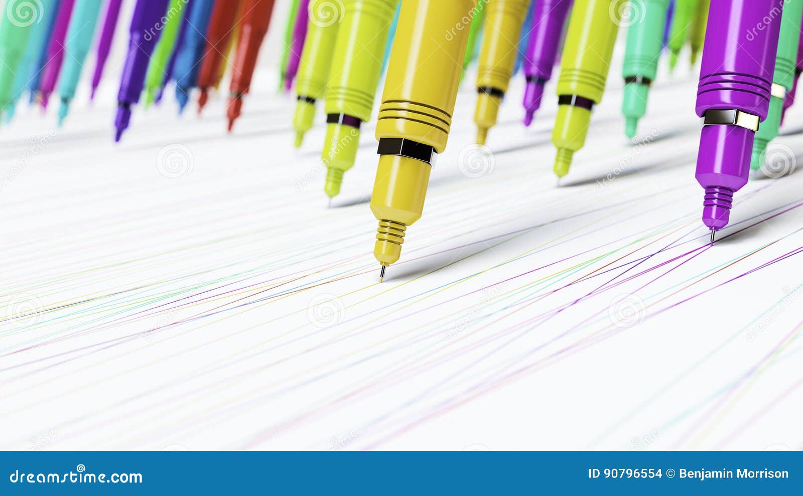 Macro Perspective on Brightly Colored Finepoint Mechanical Drawing Pens ...