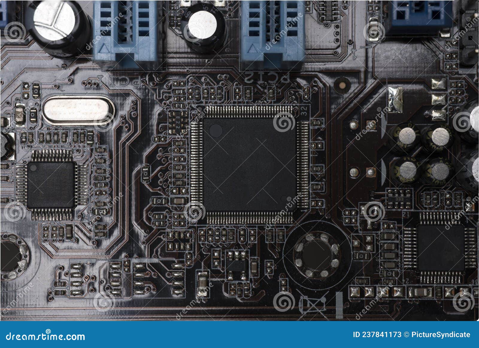 Macro Computer Board Solder Joints Big Chip Stock Image - Image of ...