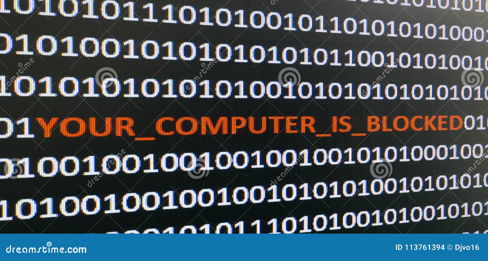 Computer Screen Shot With Binary Code And Warning Text Concept For