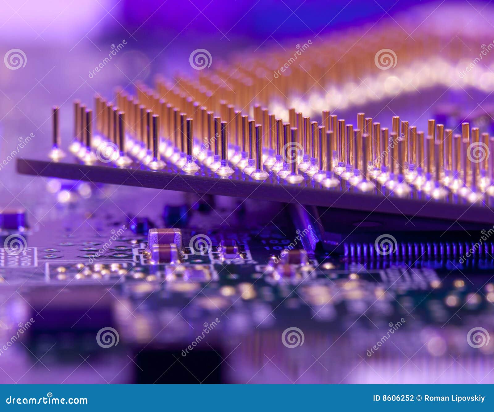 Macro Cpu Pins in Blue Diode Light Stock Photo - Image of detail ...