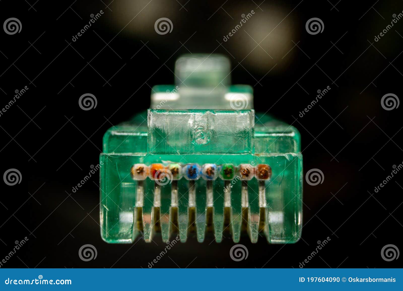 Macro Cross Section Front Angle View of RJ45 CAT6 Shielded Network Data ...