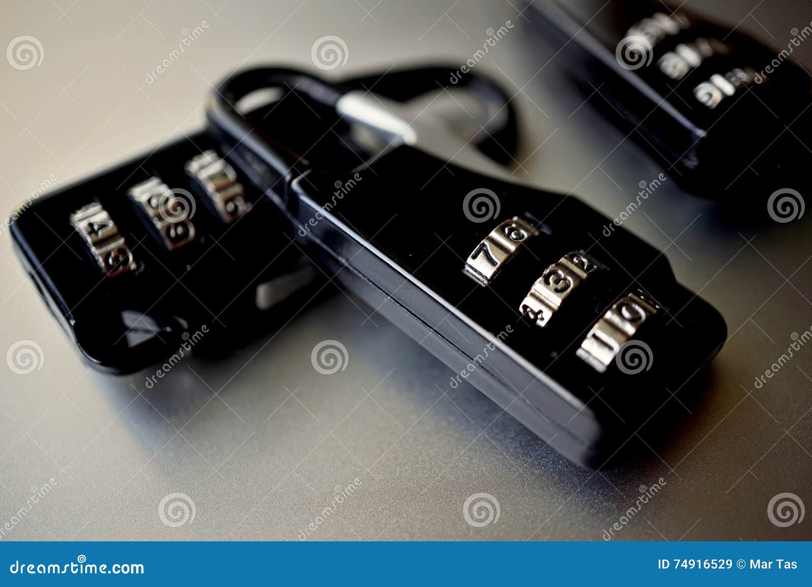 Macro Detail of a Black Numerical Combination Lock with a Silver Number ...
