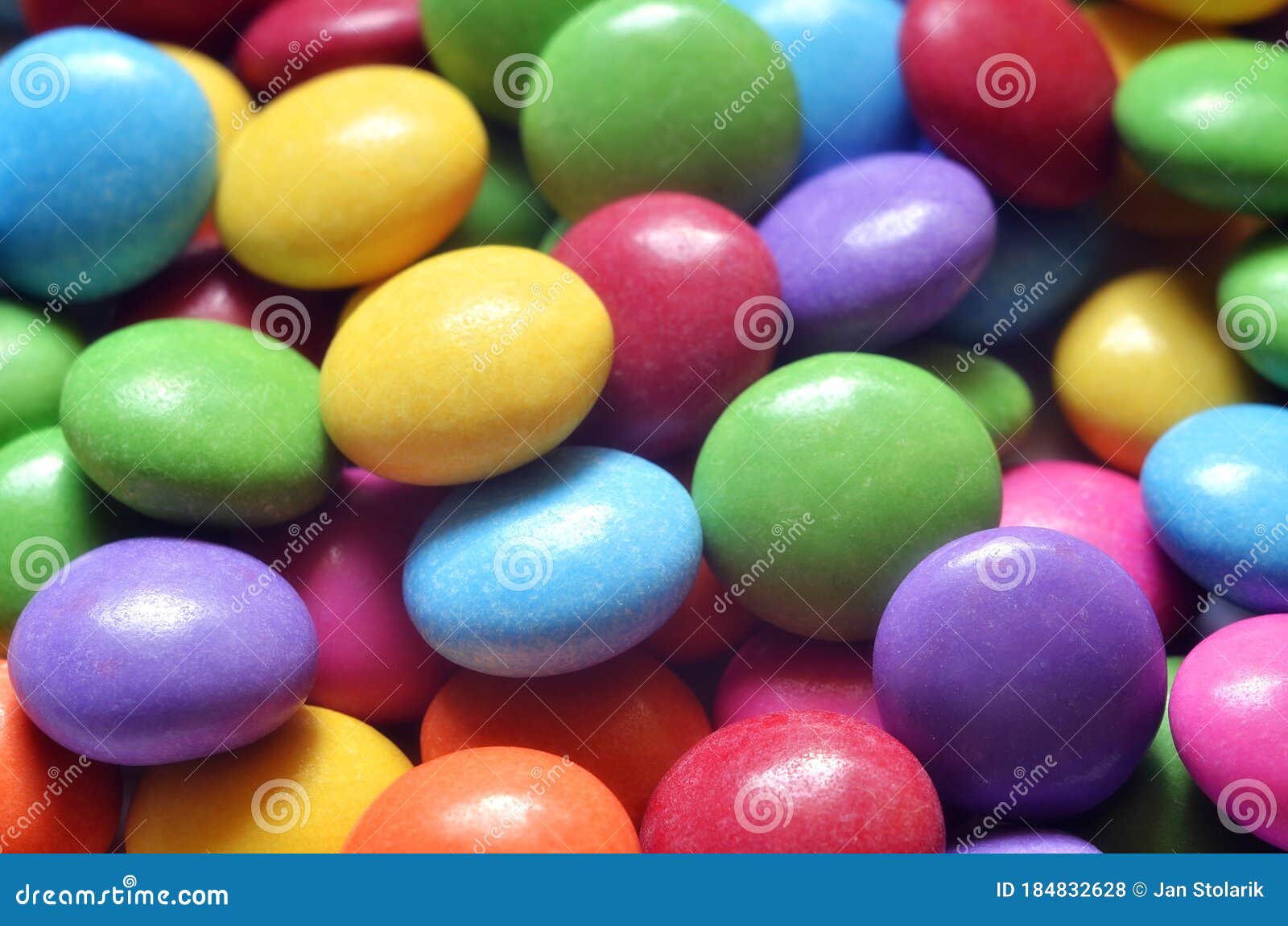 Macro Detail of Pile of Colored Smarties Stock Photo - Image of purple ...