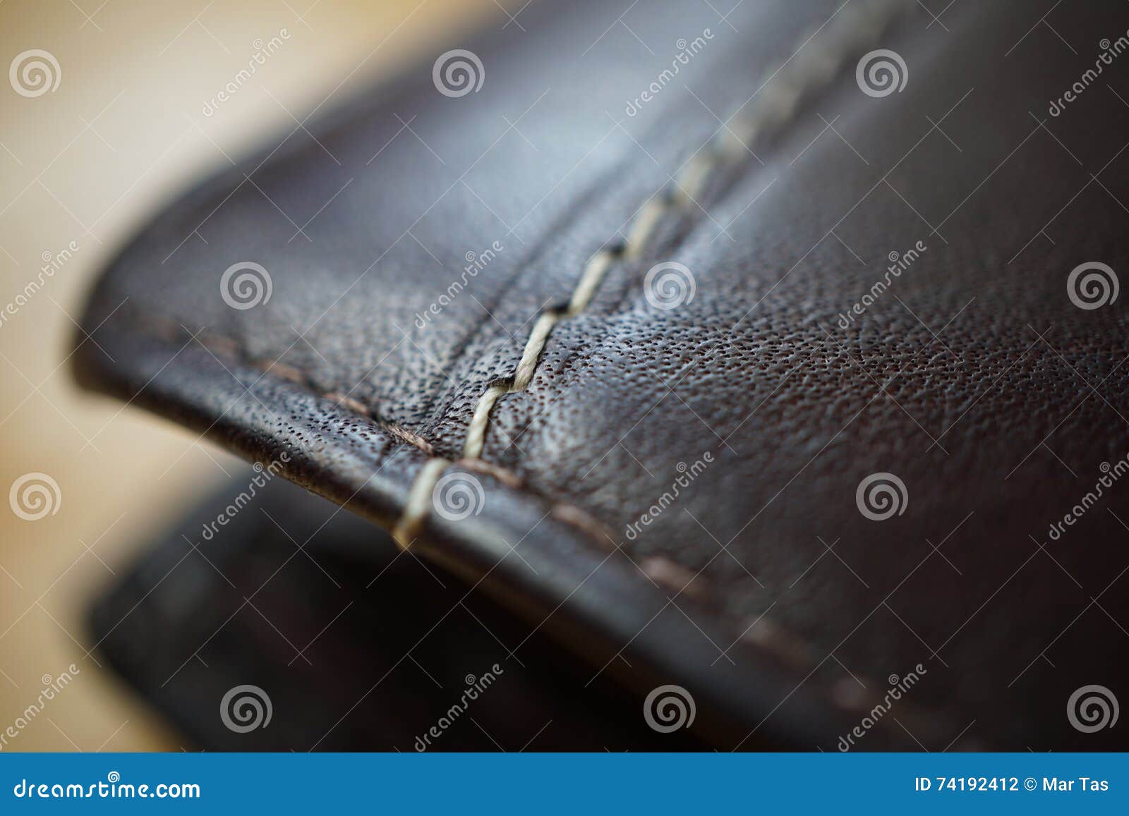 Macro Detail of a White Thread Stitching Black and Brown Stitched ...