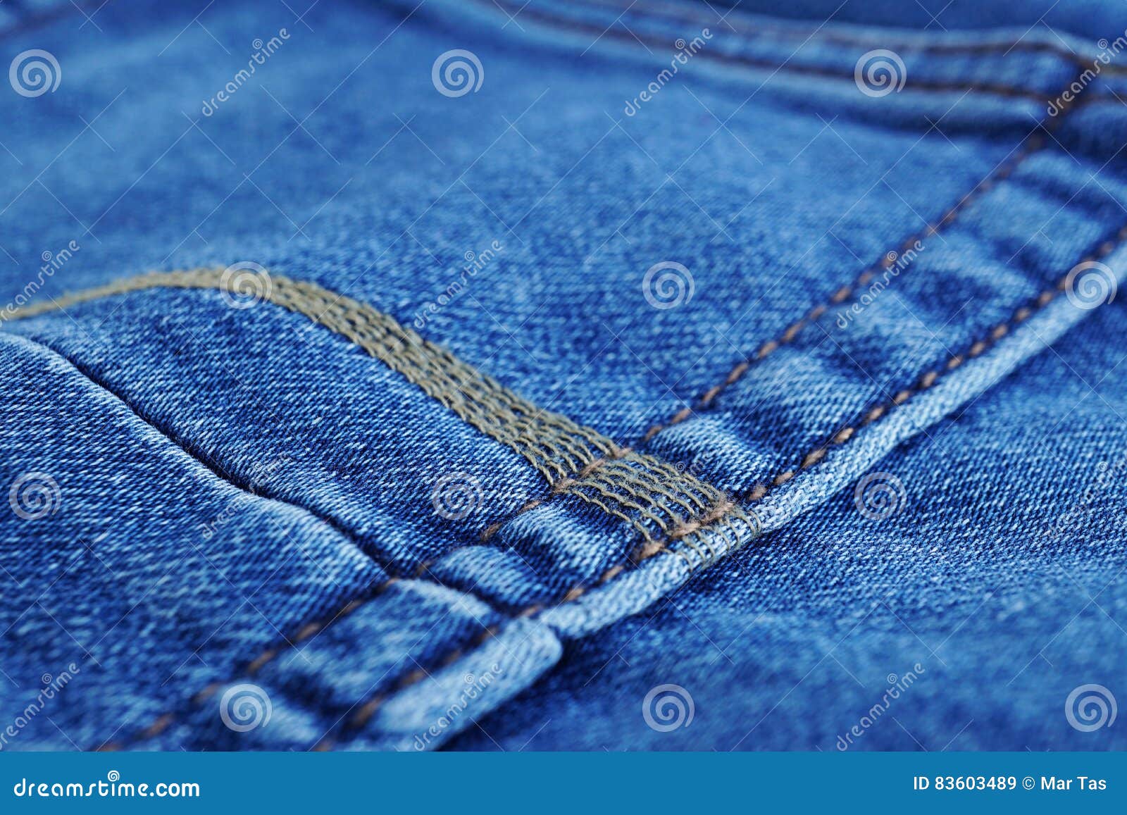 Macro Detail of a Yellow Thread Stitching Typical Blue Men`s Jeans ...