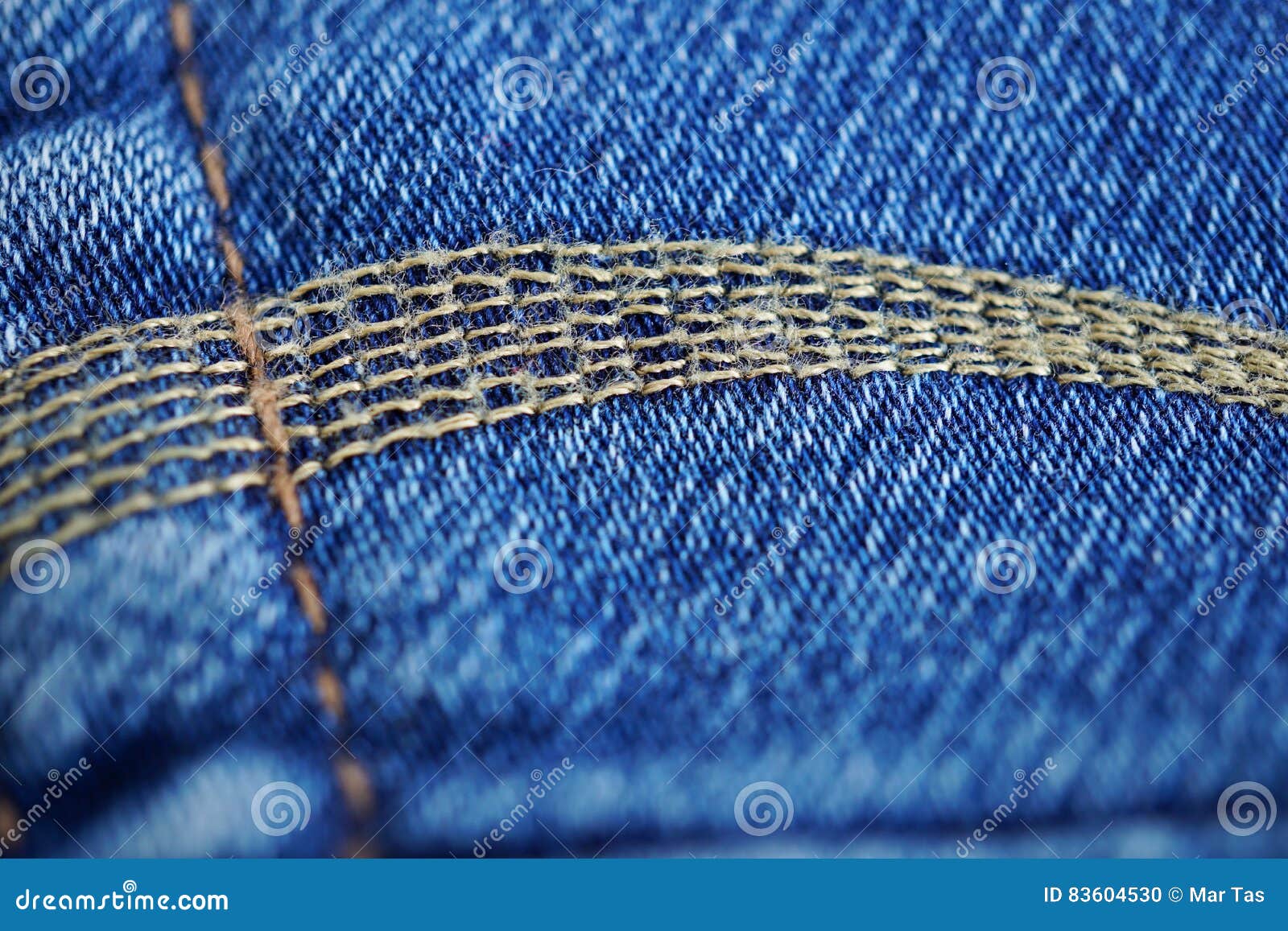 Macro Detail of a Yellow Thread Stitching Typical Blue Men`s Jeans ...