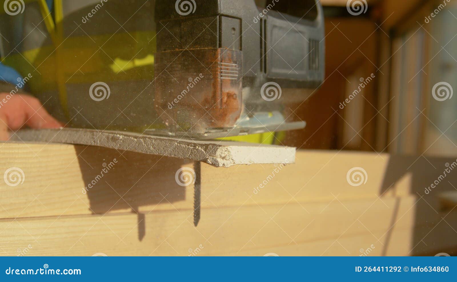 MACRO, DOF: Unrecognizable Builder Cuts a Plasterboard with a Rusty ...