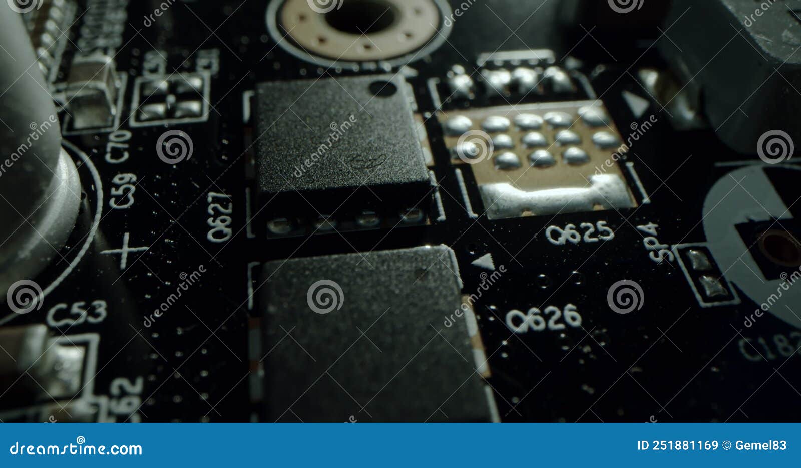 Macro Dolly Shot Side View of a Computer Electrical Circuit with Cip ...