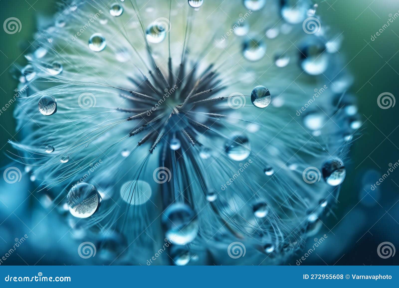 Macro Drops of Water on Fluffy Dandelions. Generative AI. Stock ...