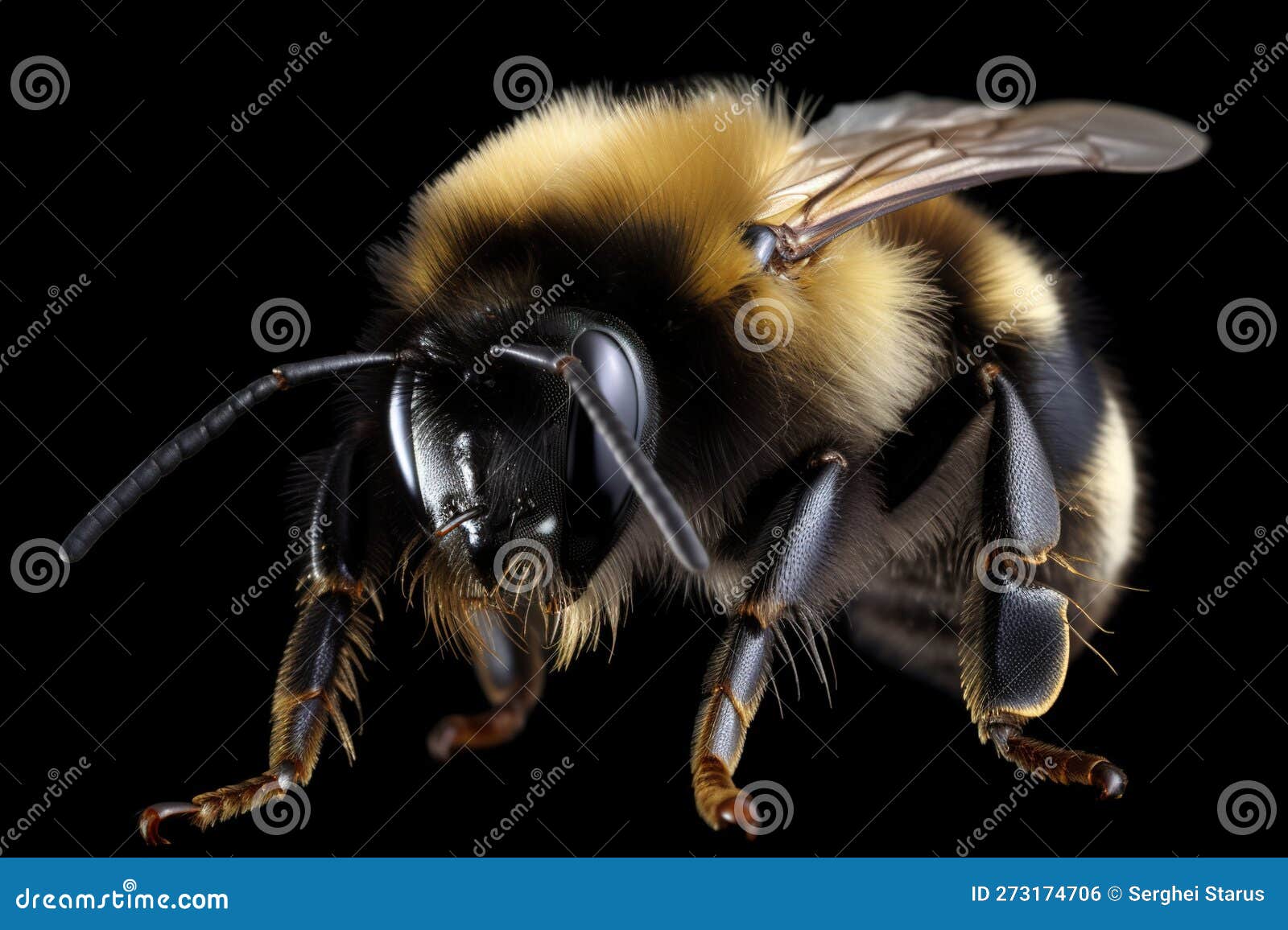 Fluffy Bumblebee In Yellow Top View With Wings Vector Illustration ...