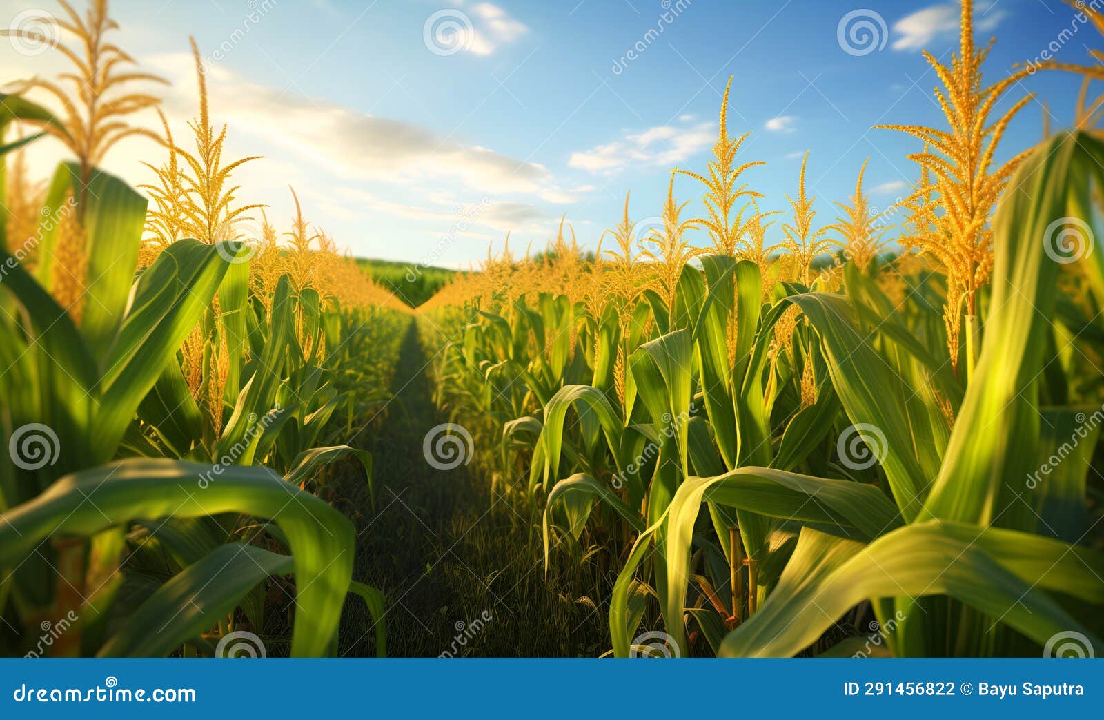 Macro of Fertile and Green Corn Field, Generative Ai Stock Illustration ...