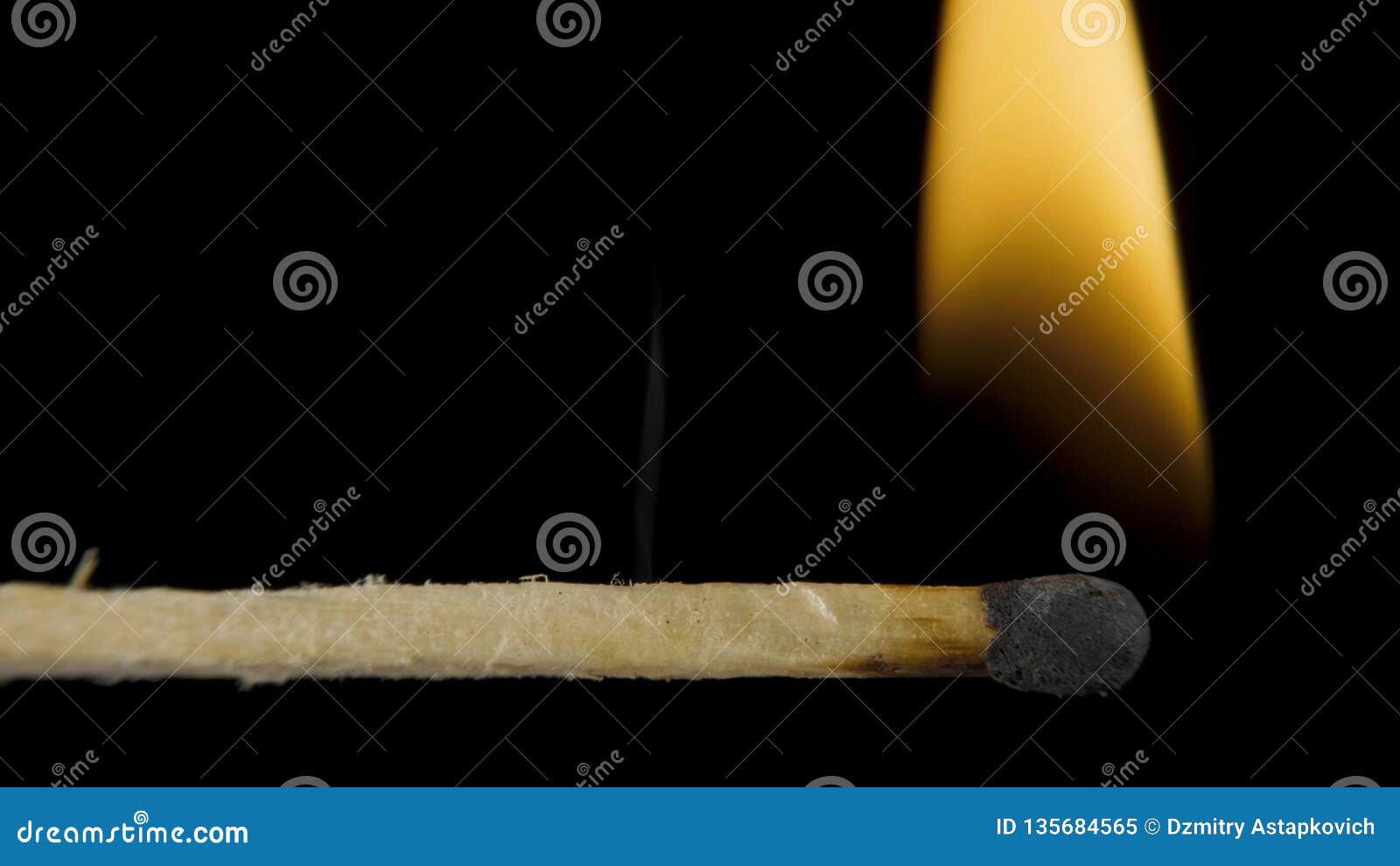Macro Fire Burning on Matchstick, Studio Shot Isolated on Black ...