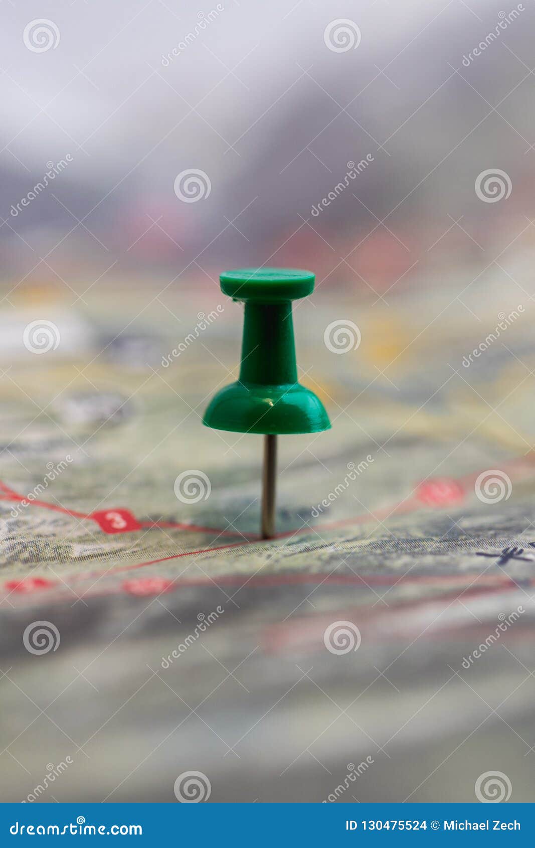 Macro of Green Pin Marks a Location of a Destination on a Map Stock ...