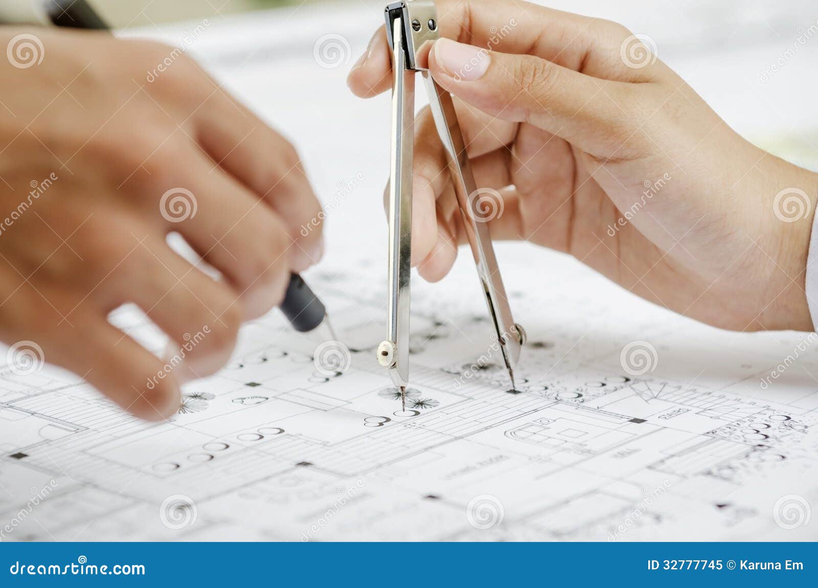 Macro of Hands on Blueprint Stock Image - Image of outline, hands: 32777745