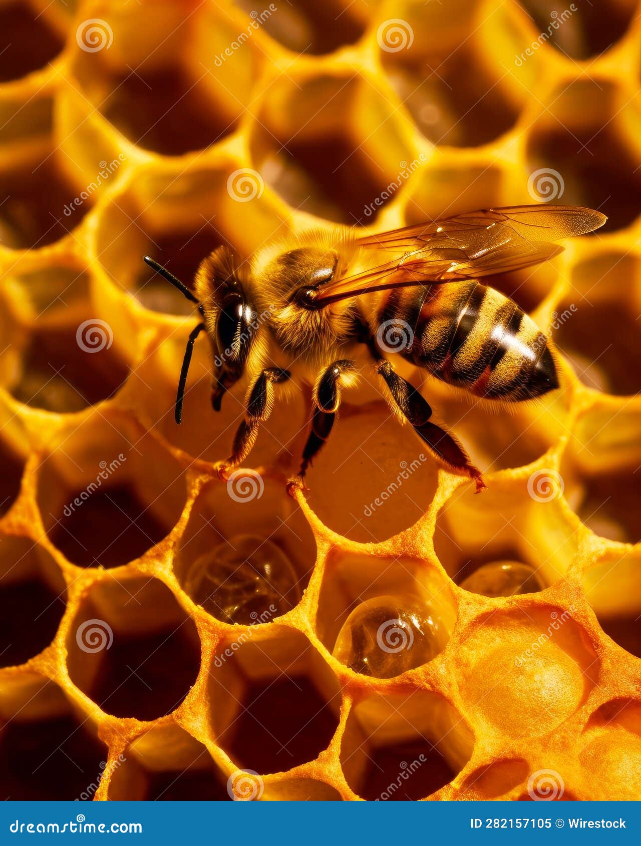 Macro of a Honey Bee Perched on a Honeycomb Stock Image - Image of ...