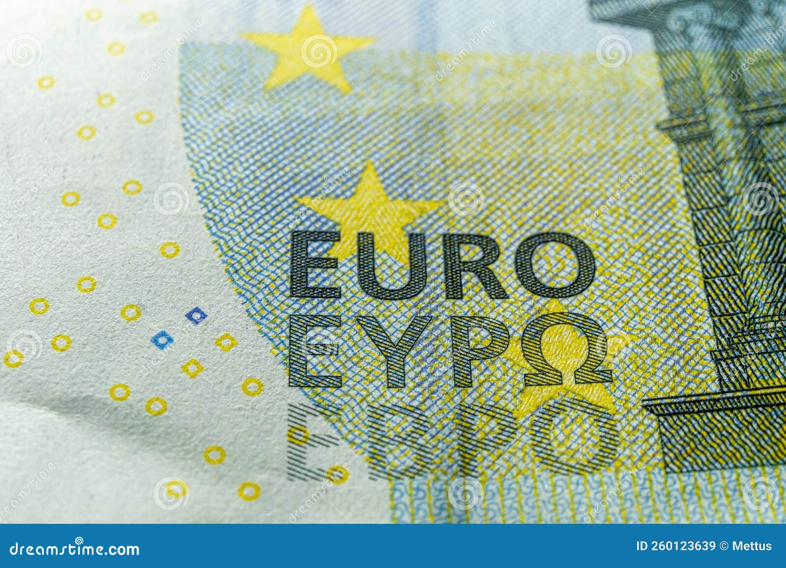 Macro of Hundred Euro Banknote with Words EURO in Different European ...