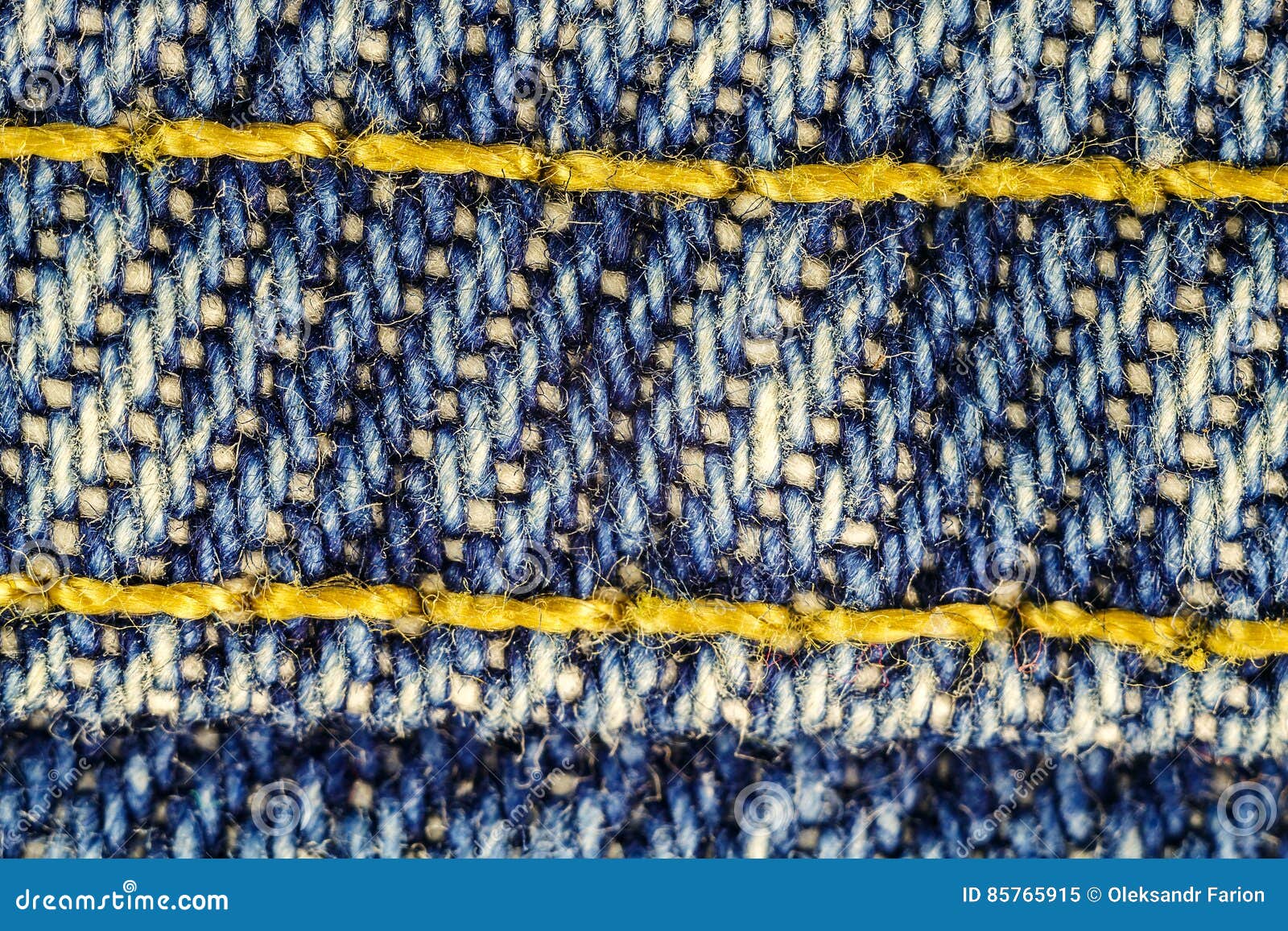 Macro Image of Blue Jeans Interwoven Gold Thread, Denim Texture ...